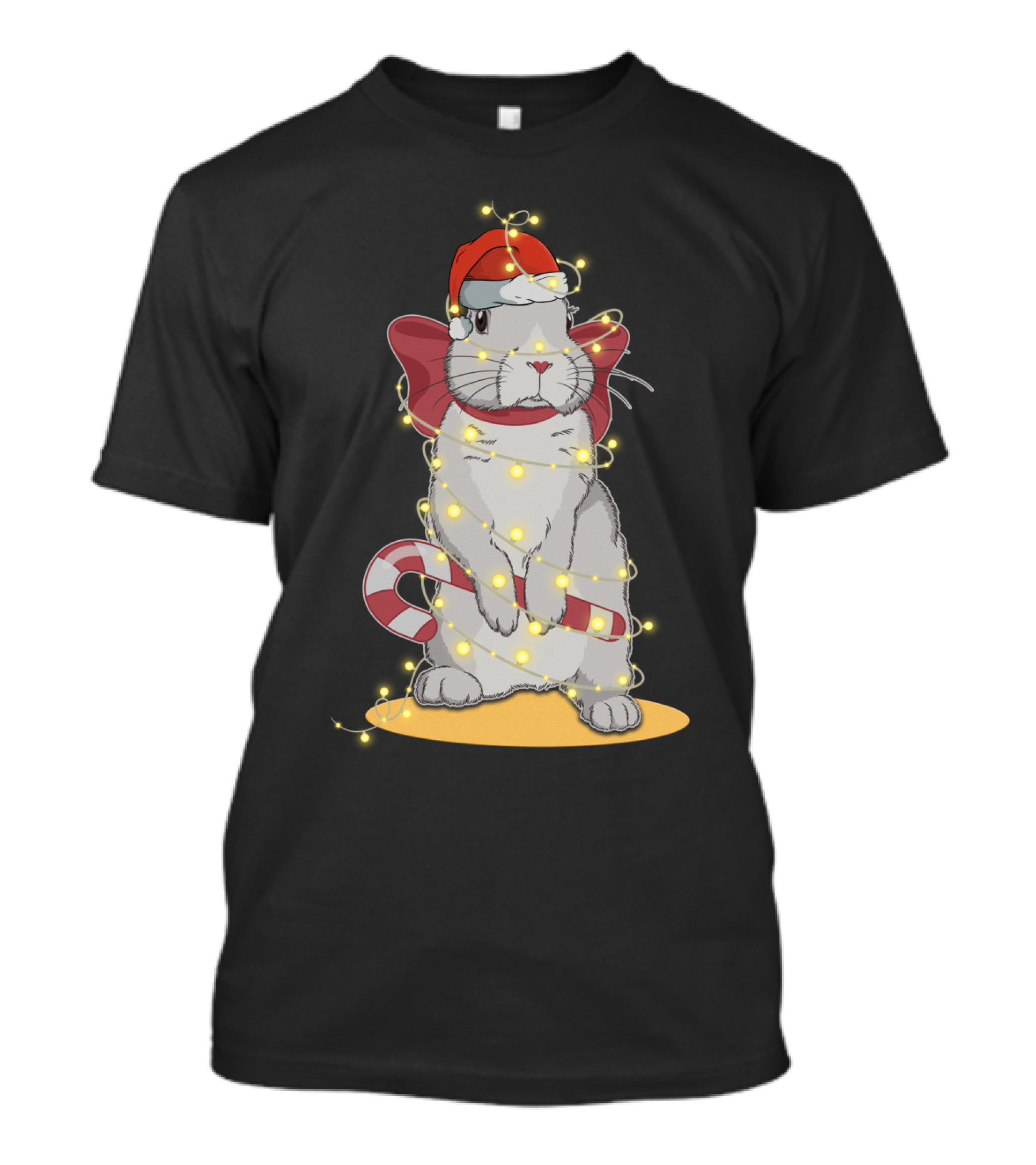 Christmas Lights Rabbit Santa Hat Candy Cane Festive T-Shirt