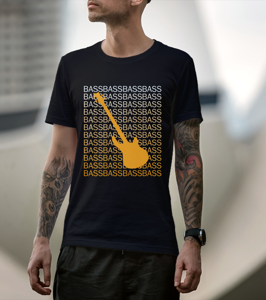 Bass Guitar Silhouette With Repeated Bass Text T-Shirt