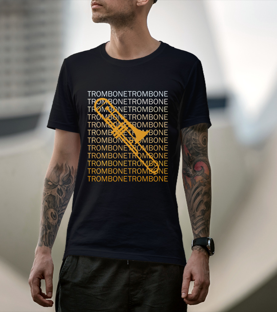 Trombone Repeated Pattern With Bold Yellow Trombone T-Shirt