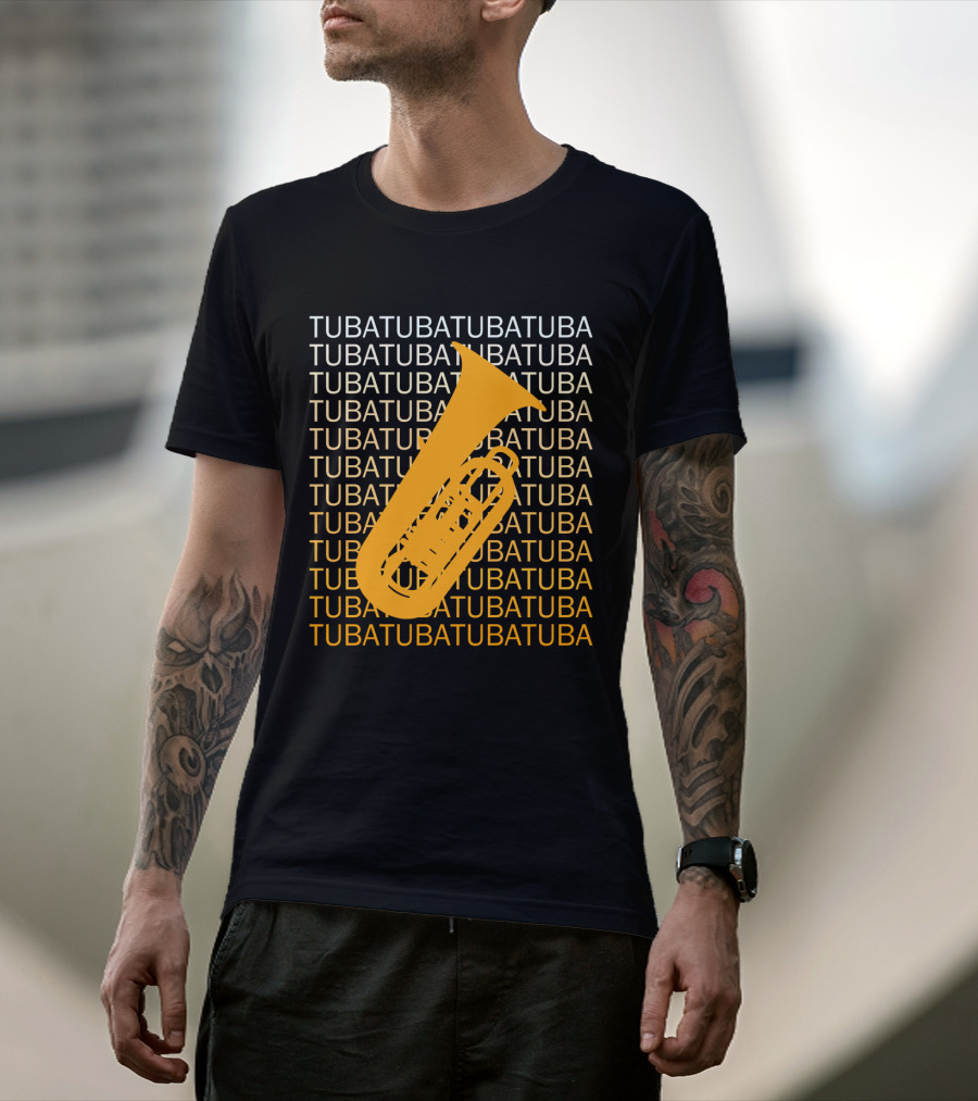 Tuba Repeated Text Pattern With Bold Tuba Image T-Shirt