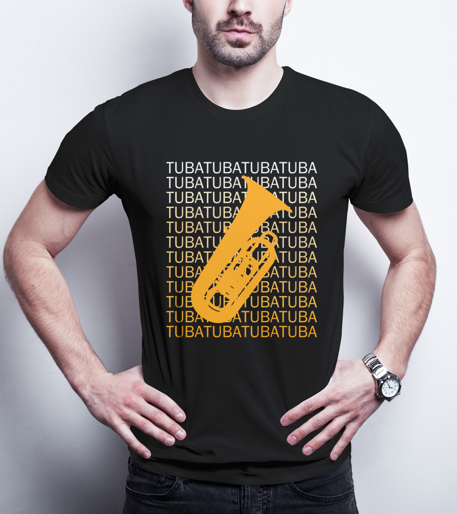 Tuba Repeated Text Pattern With Bold Tuba Image T-Shirt