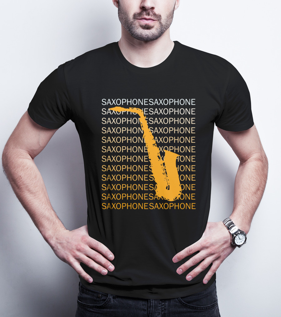 Saxophone Repeated Pattern With Bold Orange Saxophone Highlight T-Shirt