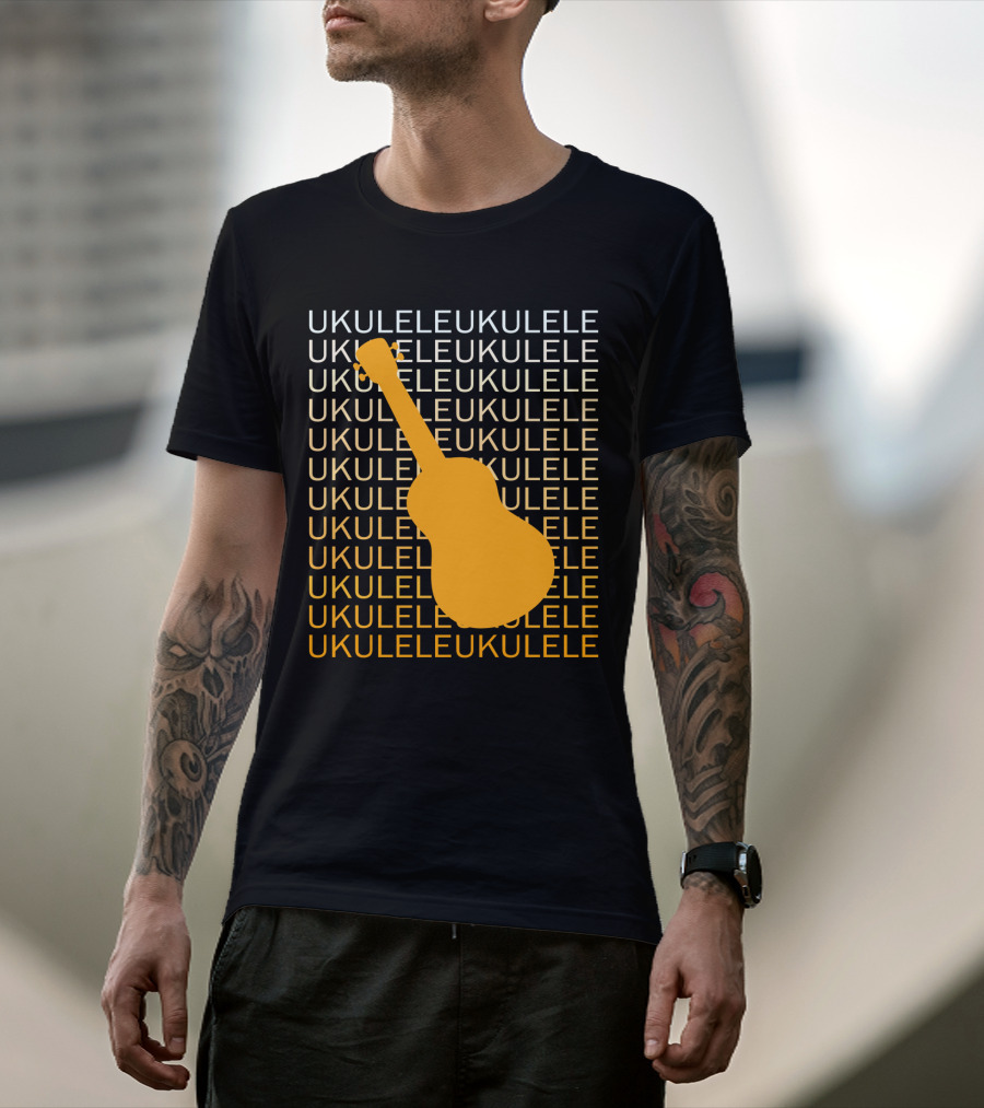 Repeating Ukulele Text With Orange Ukulele T-Shirt