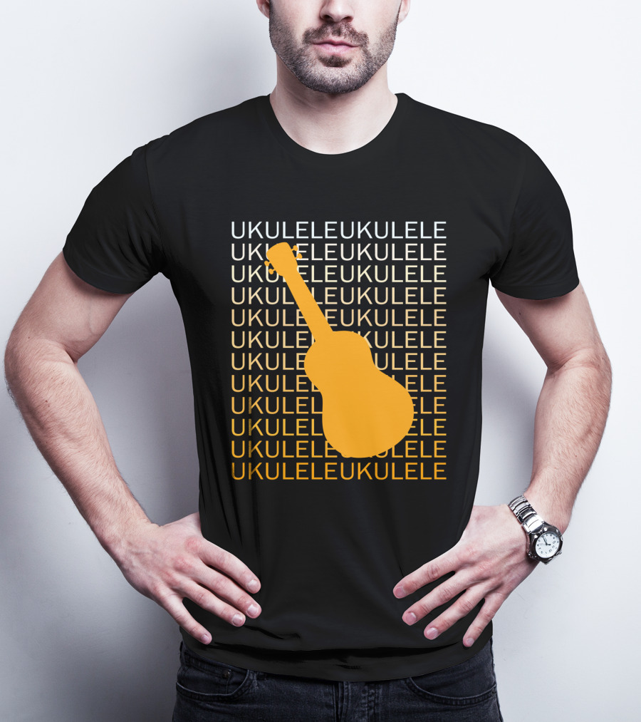 Repeating Ukulele Text With Orange Ukulele T-Shirt