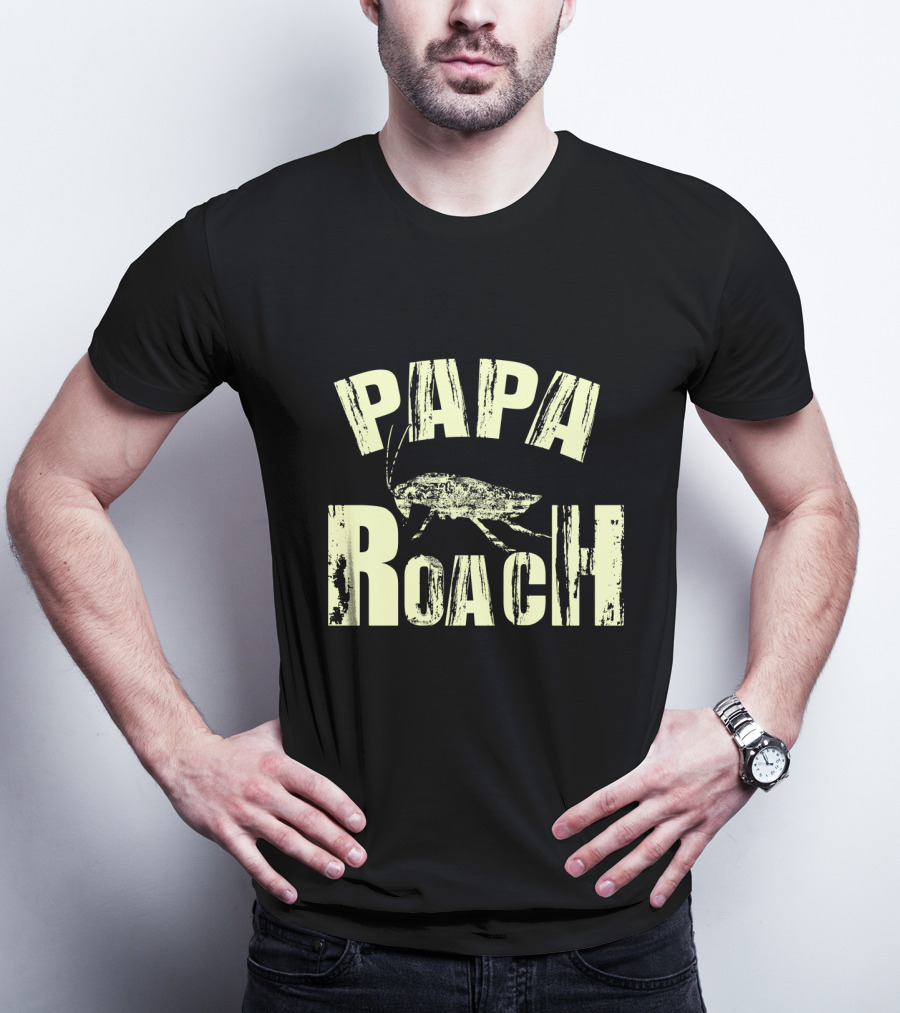 Papa Roach Distressed Logo With Cockroach T-Shirt