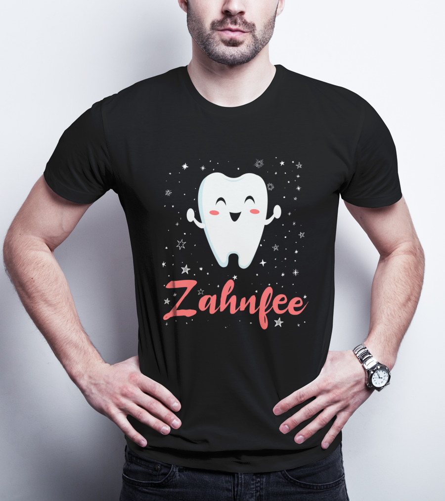 Fasching Kostüm Zahnfee Mit Fröhlichem Zahn Und Sternenhintergrund T-Shirt