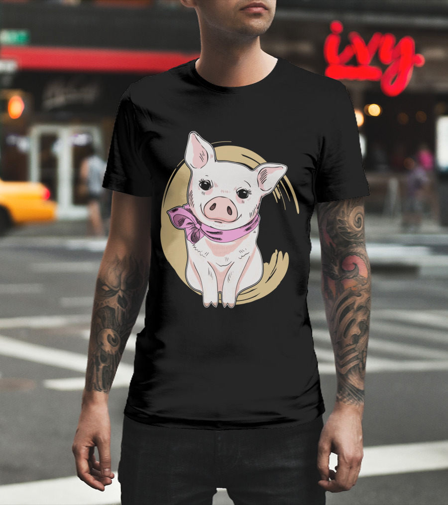 Funny Pig Wearing Pink Scarf T-Shirt
