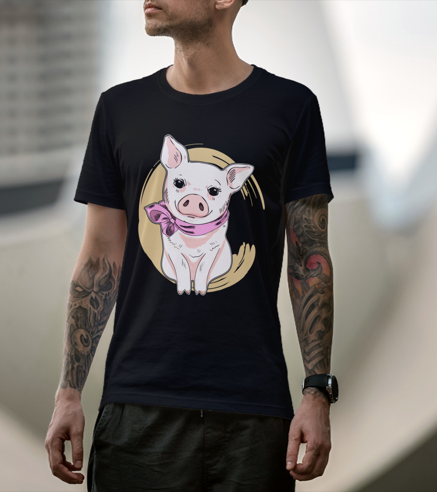 Funny Pig Wearing Pink Scarf T-Shirt