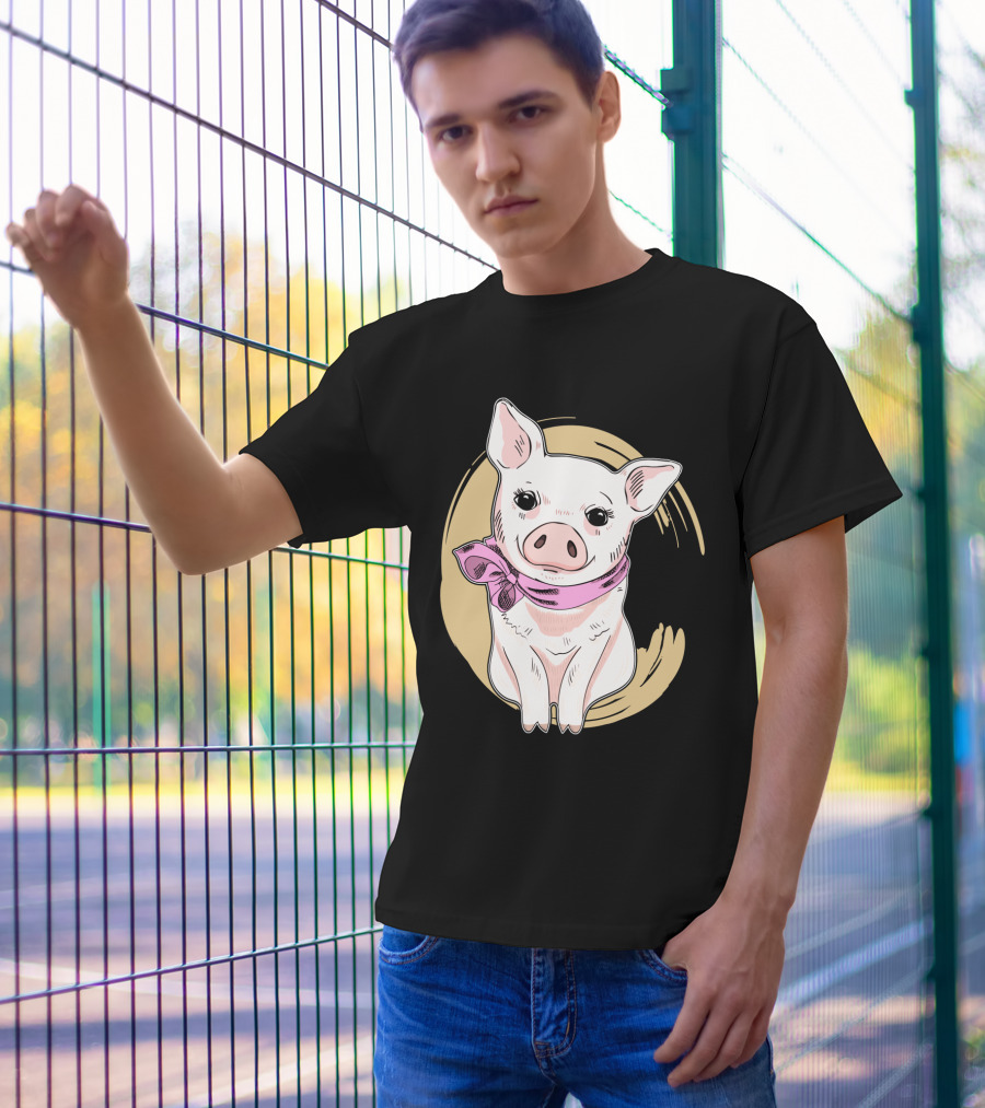 Funny Pig Wearing Pink Scarf T-Shirt