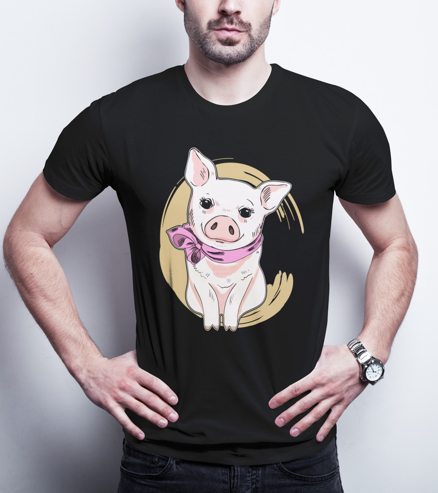 Funny Pig Wearing Pink Scarf T-Shirt