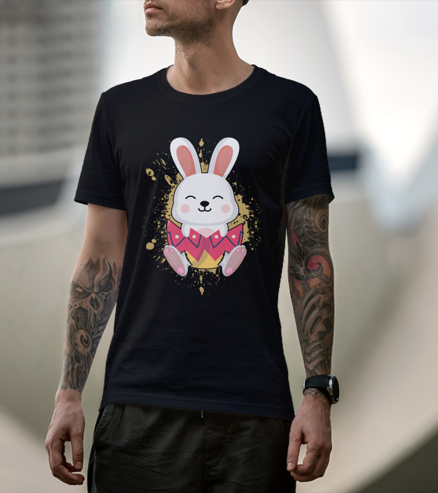 Funny Bunny Easter Rabbit In Colorful Egg Burst T-Shirt