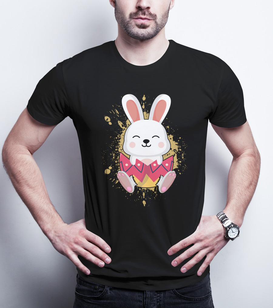Funny Bunny Easter Rabbit In Colorful Egg Burst T-Shirt