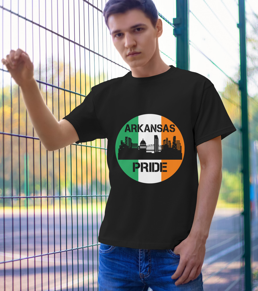 Arkansas Pride Skyline Irish Flag Iconic Cityscape T-Shirt