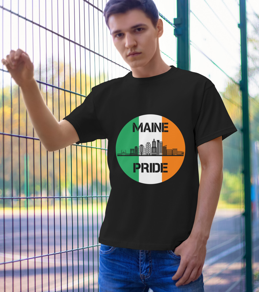 Maine Pride City Skyline With Irish Flag Colors Maine T-Shirt