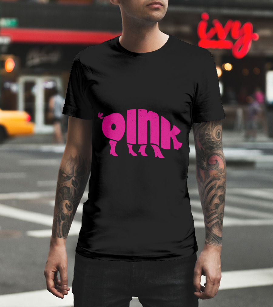 OINK Pink Pig Silhouette Humor T-Shirt
