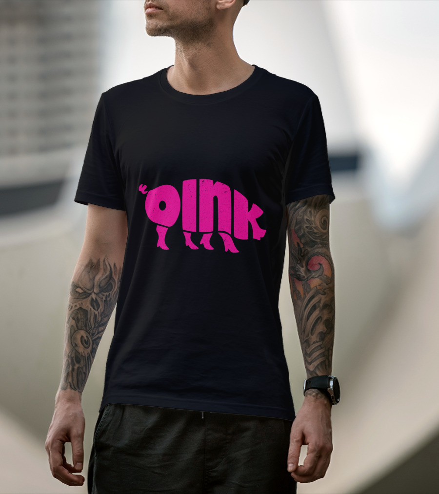 OINK Pink Pig Silhouette Humor T-Shirt
