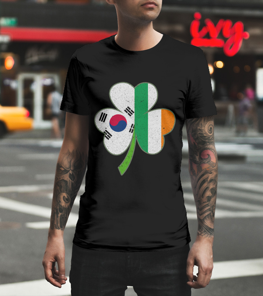St Patricks Day Irish Korean Shamrock Green Clover Flag Fusion T-Shirt