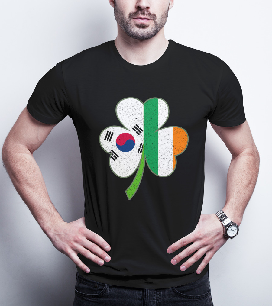 St Patricks Day Irish Korean Shamrock Green Clover Flag Fusion T-Shirt