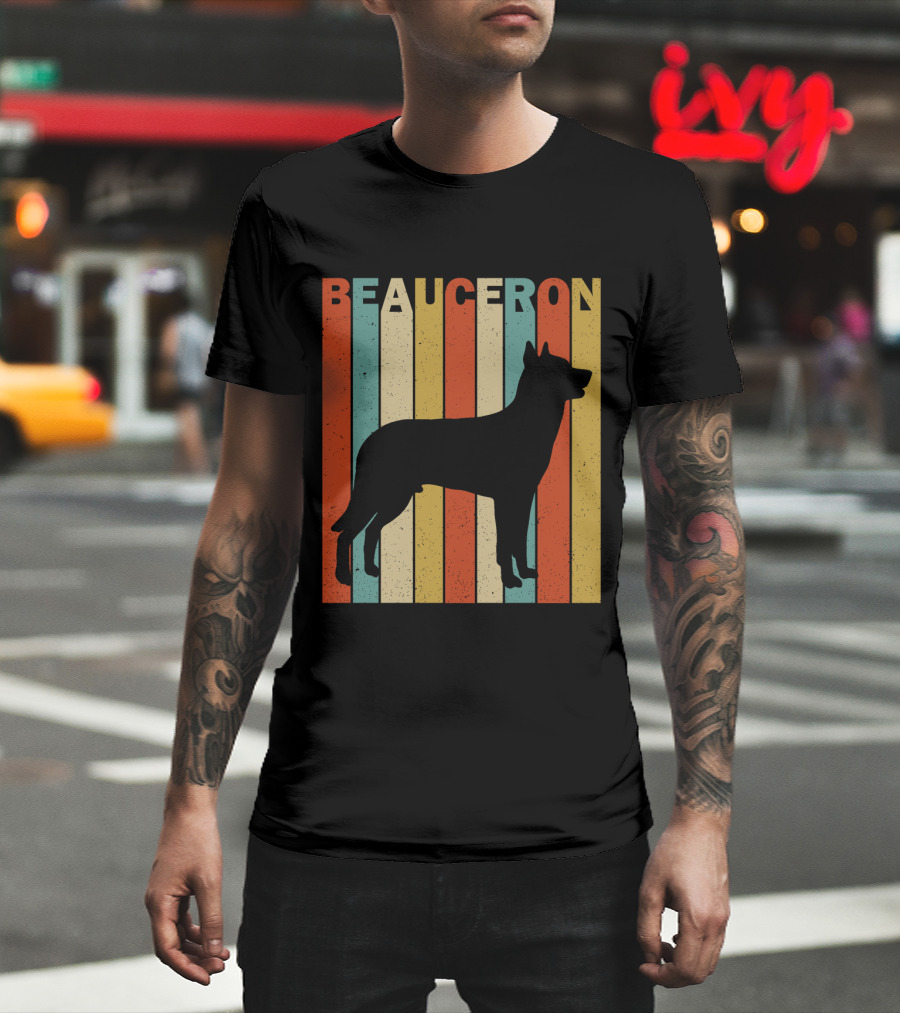 Beauceron Retro Silhouette Vertical Stripes T-Shirt