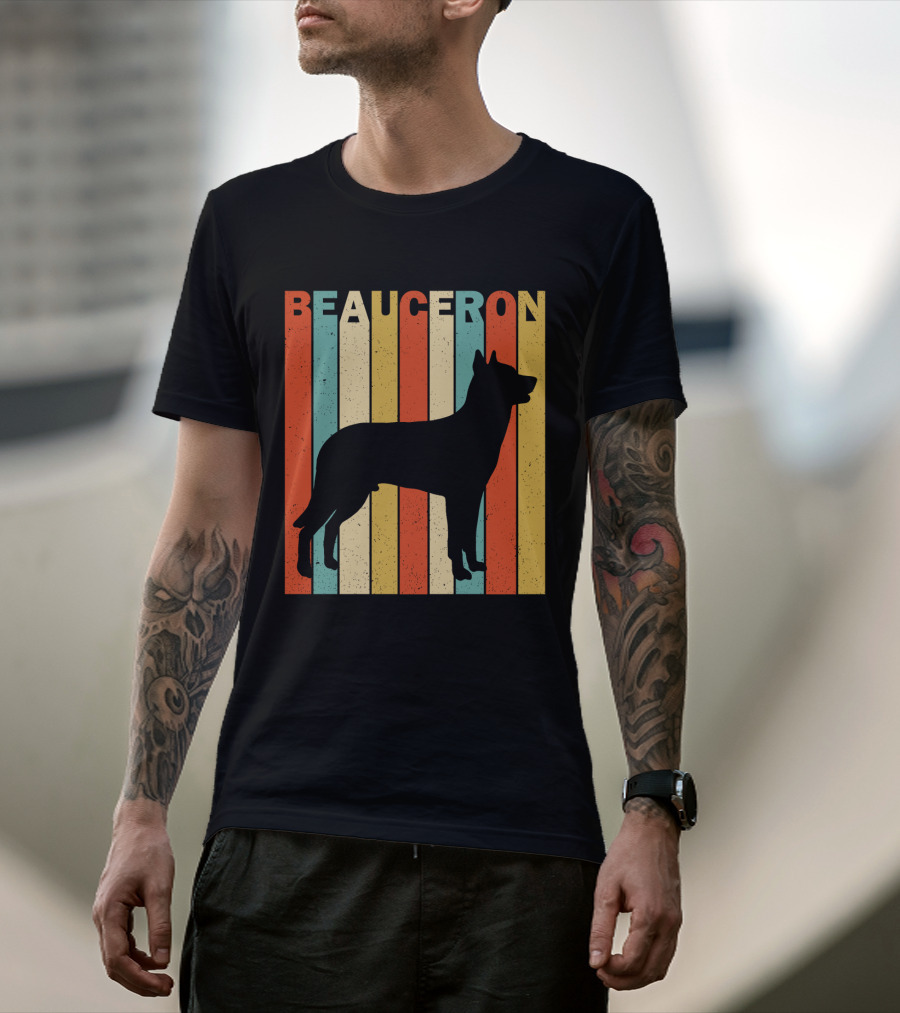 Beauceron Retro Silhouette Vertical Stripes T-Shirt