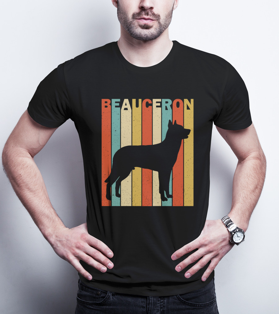 Beauceron Retro Silhouette Vertical Stripes T-Shirt