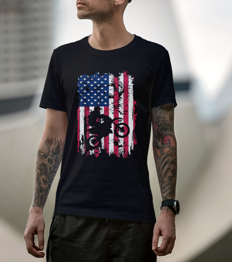 Motorcross Vintage American Flag Dirt Biking MotoX Racing T-Shirt
