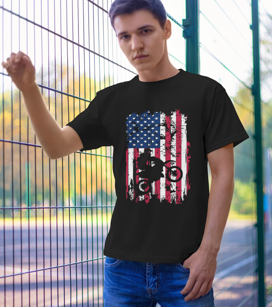 Motorcross Vintage American Flag Dirt Biking MotoX Racing T-Shirt