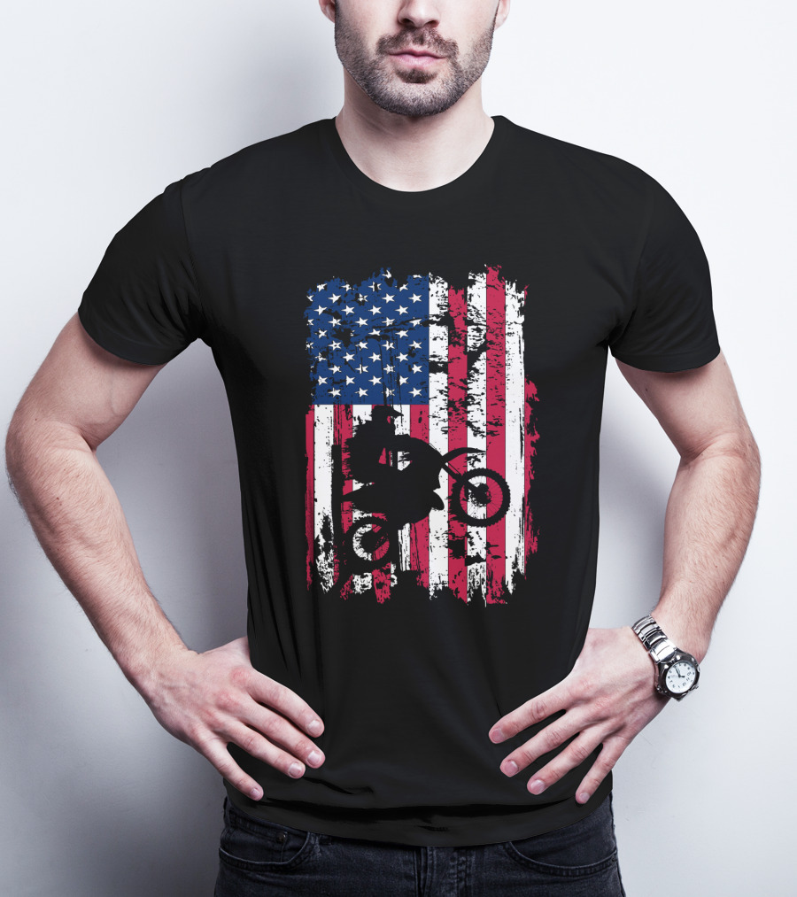 Motorcross Vintage American Flag Dirt Biking MotoX Racing T-Shirt