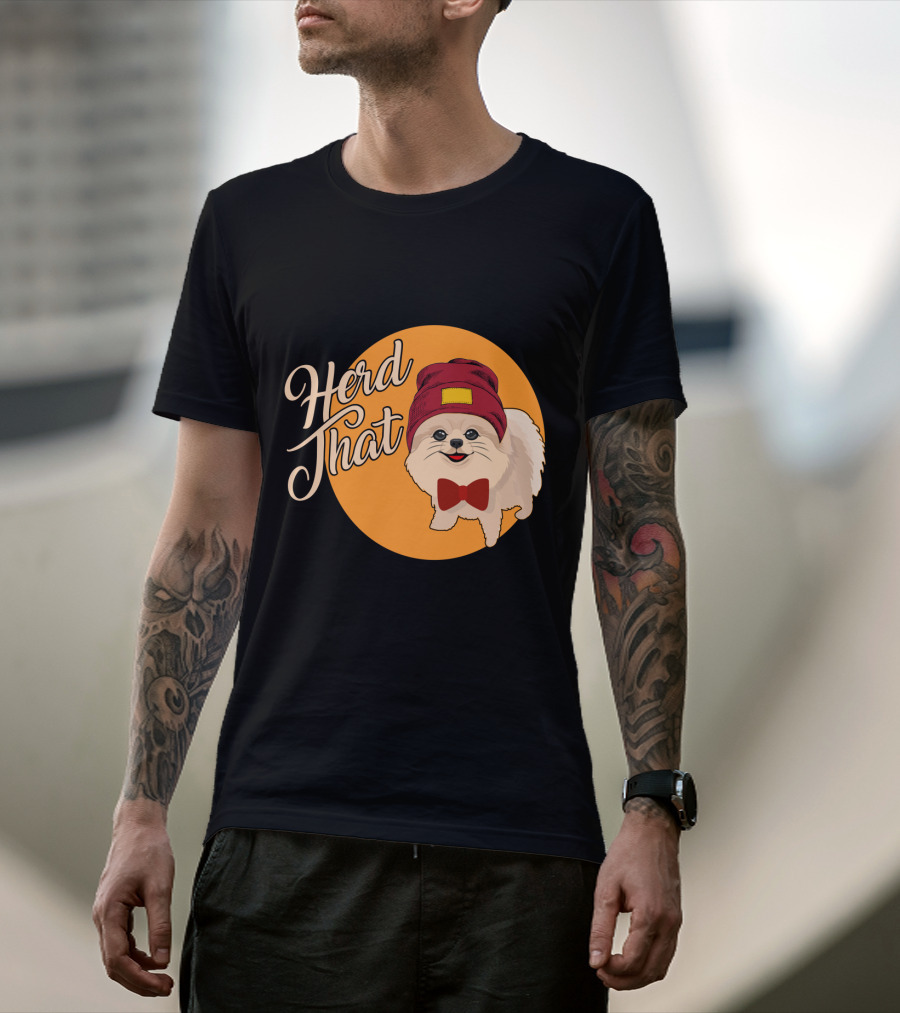 Herd That Funny Pomeranian Animal Lover Dog With Hat And Bowtie T-Shirt