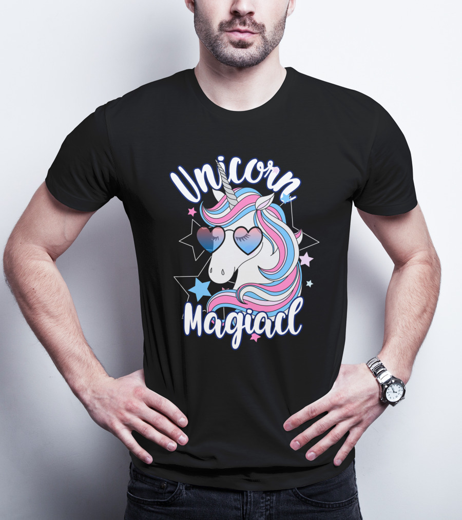 Unicorn Magiacl Rainbow Heart Sunglasses Stars T-Shirt