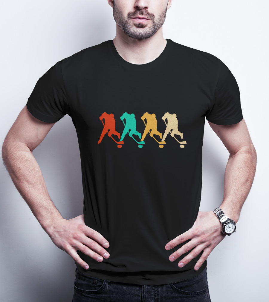 Vintage Hockey Silhouettes Retro Sports Colors T-Shirt