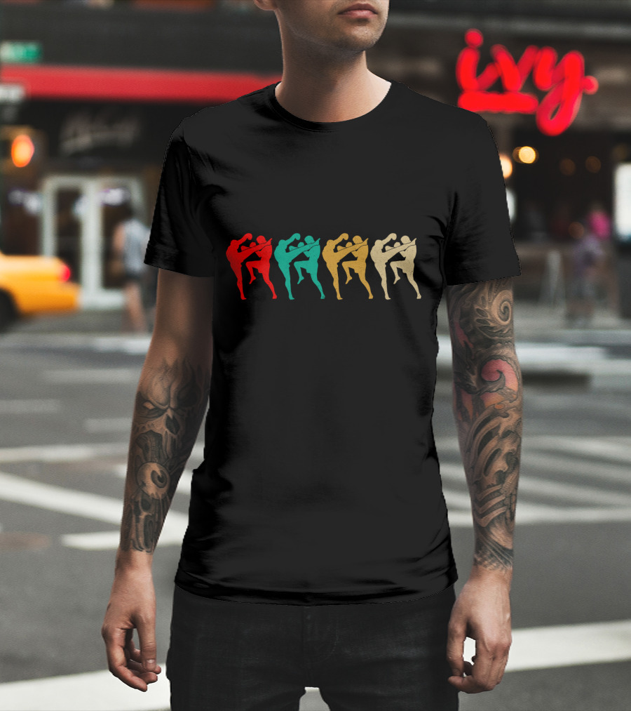 Vintage Kickboxing Silhouettes Retro Color Fight T-Shirt