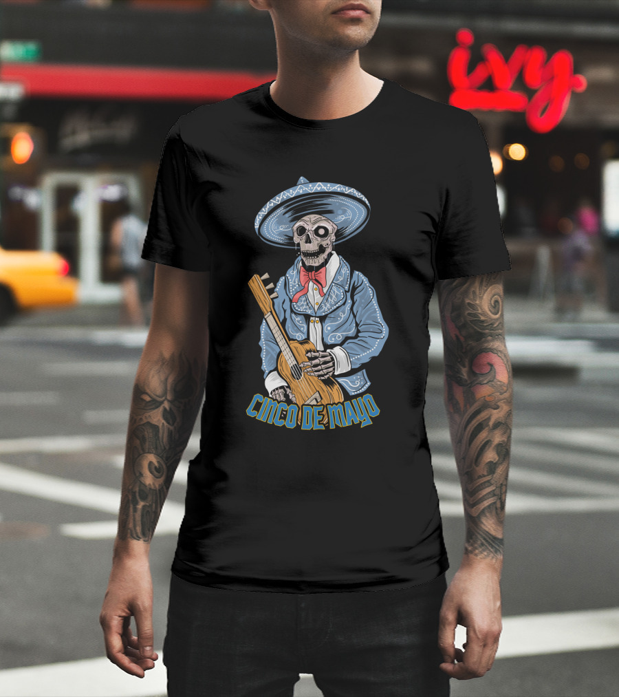 Cinco De Mayo Skull Mariachi With Guitar T-Shirt