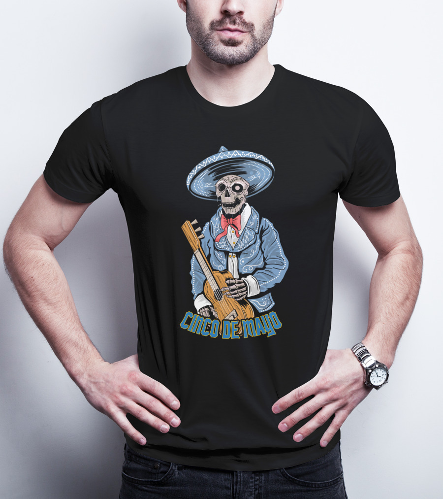 Cinco De Mayo Skull Mariachi With Guitar T-Shirt