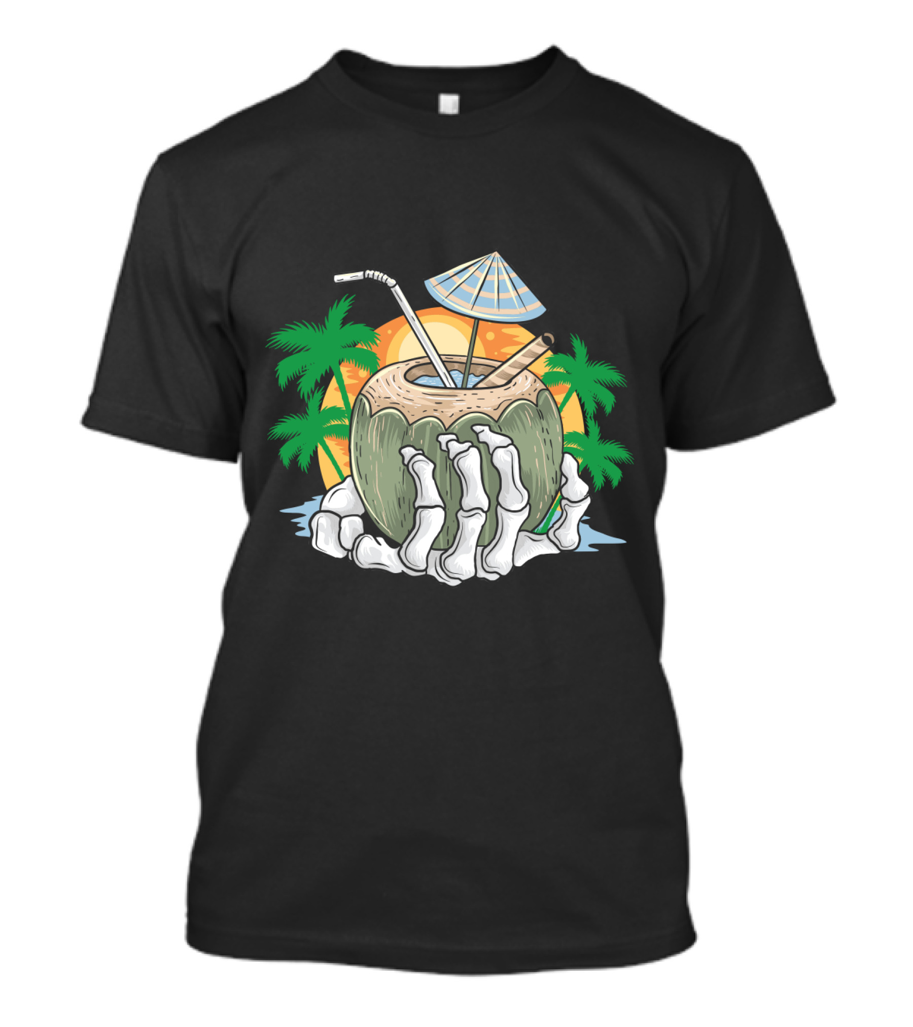 Summer Beach Skeleton Coconut Tree Sunset T-Shirt