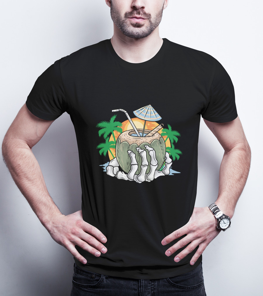 Summer Beach Skeleton Coconut Tree Sunset T-Shirt
