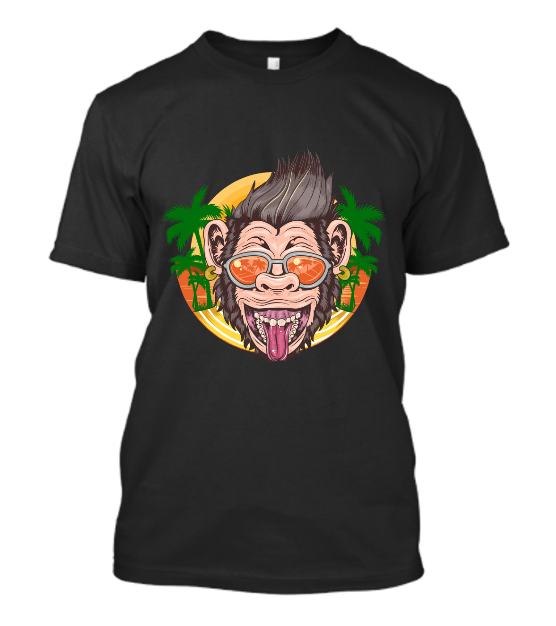 Funny Chimpanzee Sunglasses Tropical Sunset T-Shirt