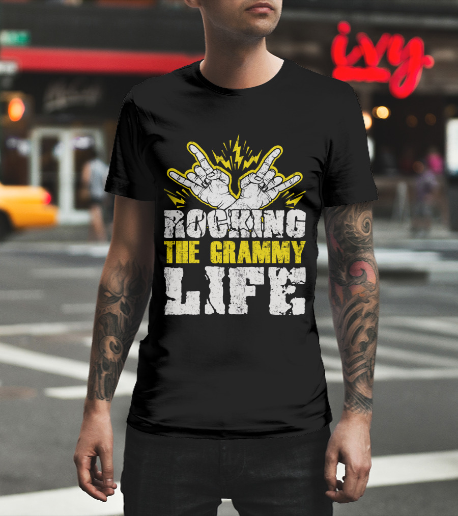 Rocking The Grammy Life With Vibrant Hand Gestures And Energetic Lightning Elements T-Shirt