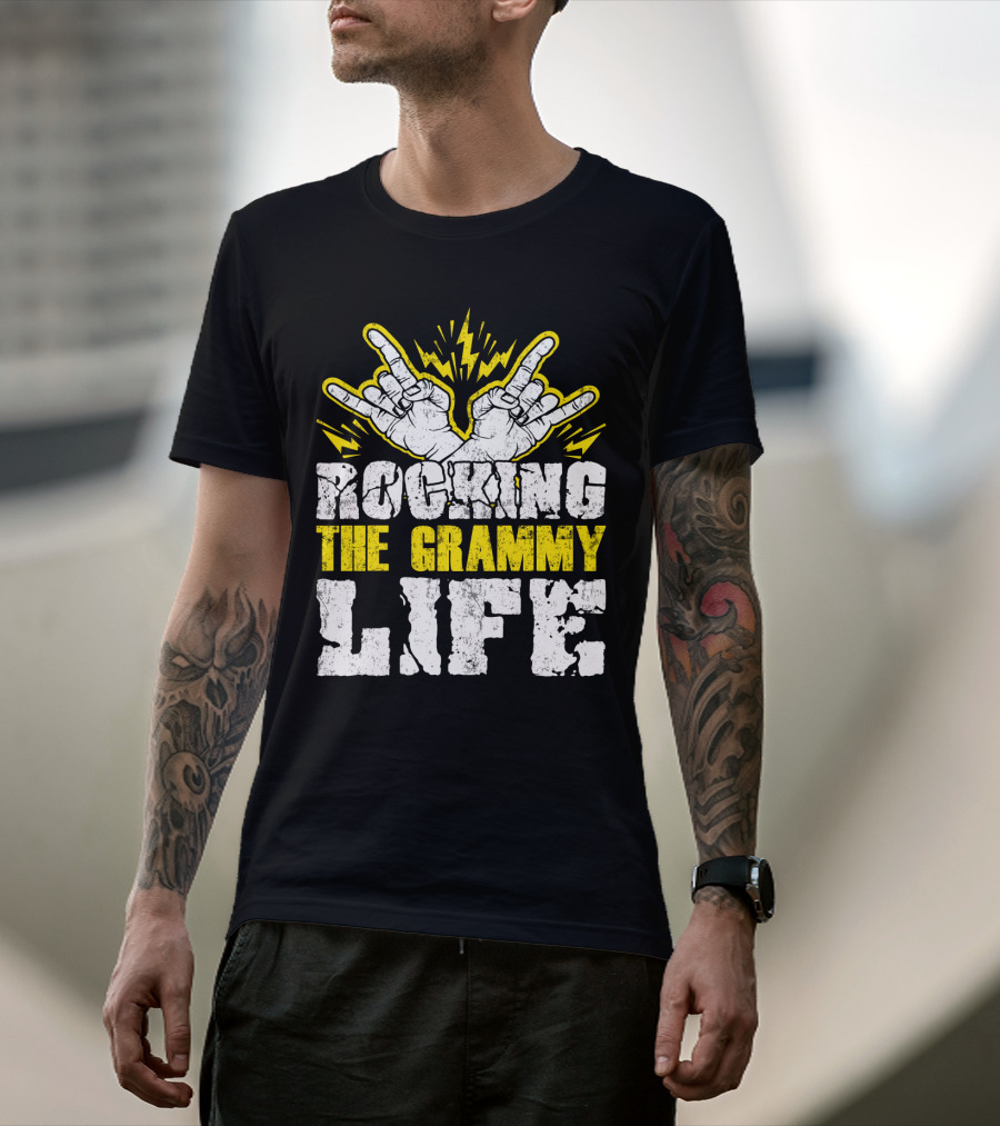 Rocking The Grammy Life With Vibrant Hand Gestures And Energetic Lightning Elements T-Shirt