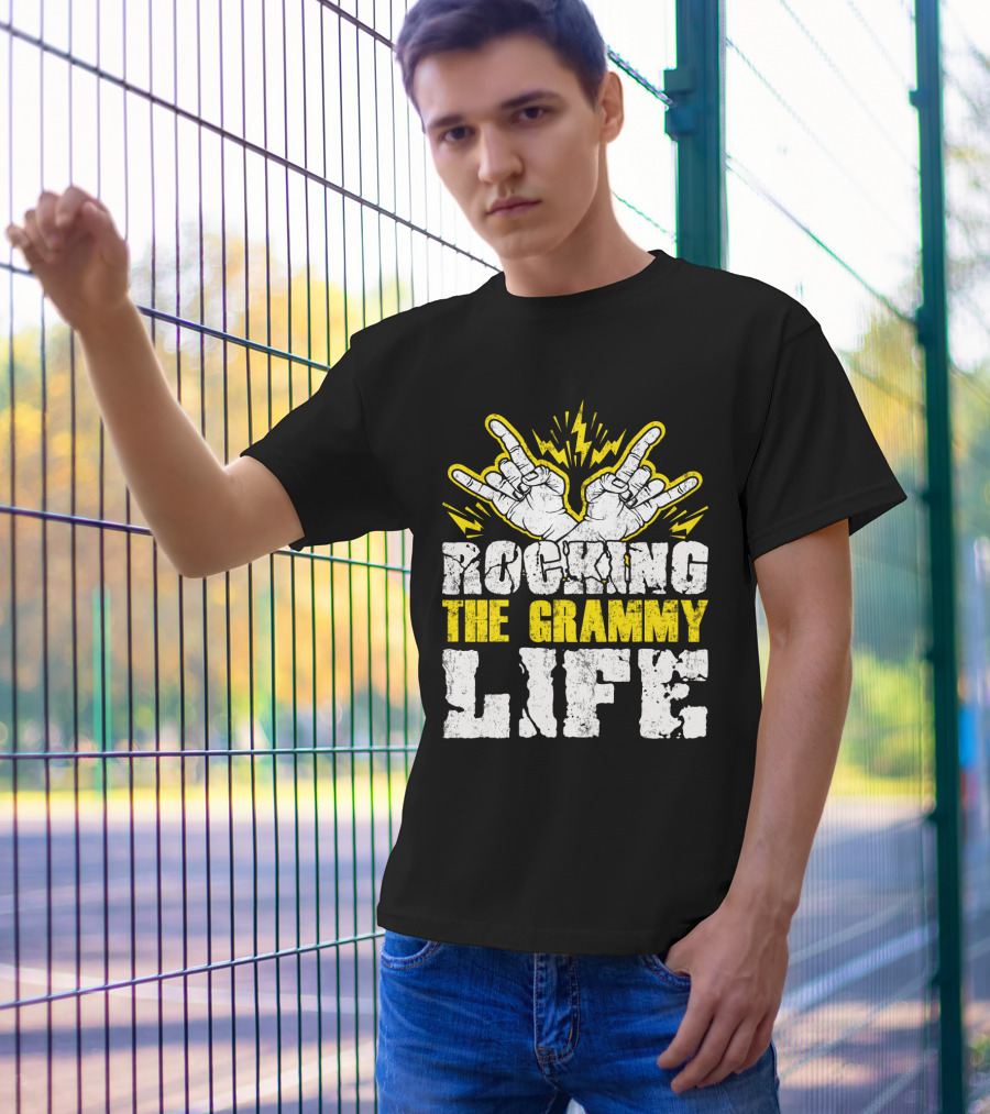 Rocking The Grammy Life With Vibrant Hand Gestures And Energetic Lightning Elements T-Shirt
