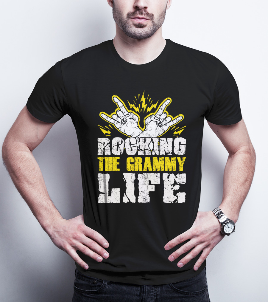 Rocking The Grammy Life With Vibrant Hand Gestures And Energetic Lightning Elements T-Shirt