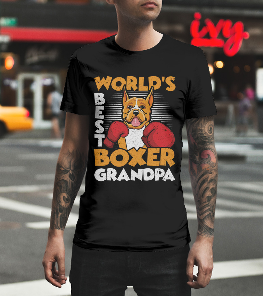World's Best Boxer Grandpa Red Gloves Dog T-Shirt