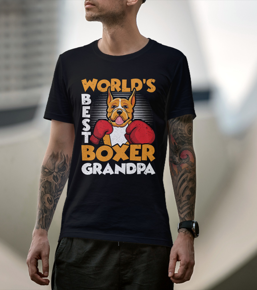 World's Best Boxer Grandpa Red Gloves Dog T-Shirt