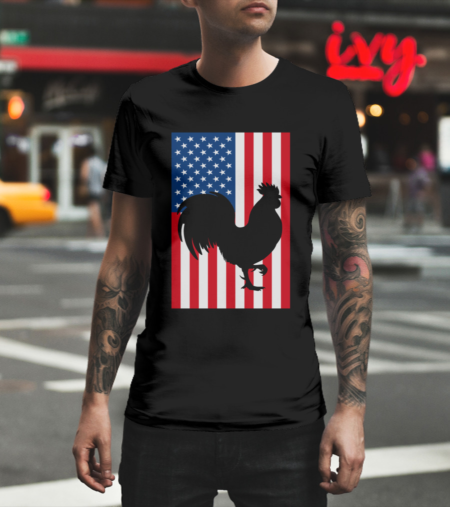 USA American Flag Rooster Silhouette T-Shirt