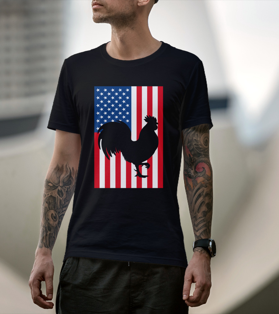 USA American Flag Rooster Silhouette T-Shirt