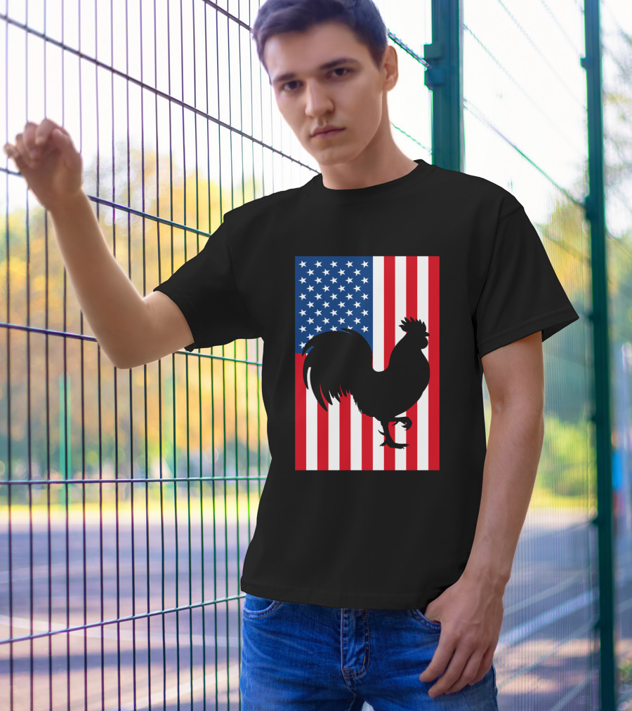 USA American Flag Rooster Silhouette T-Shirt