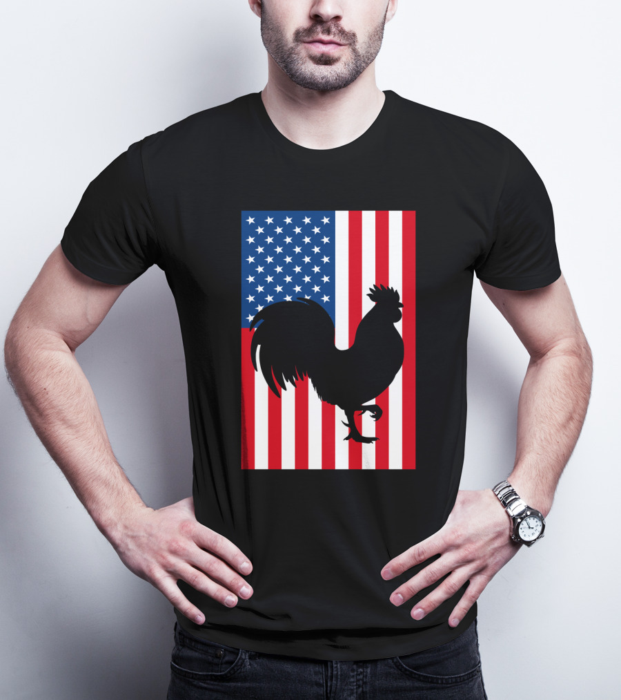 USA American Flag Rooster Silhouette T-Shirt