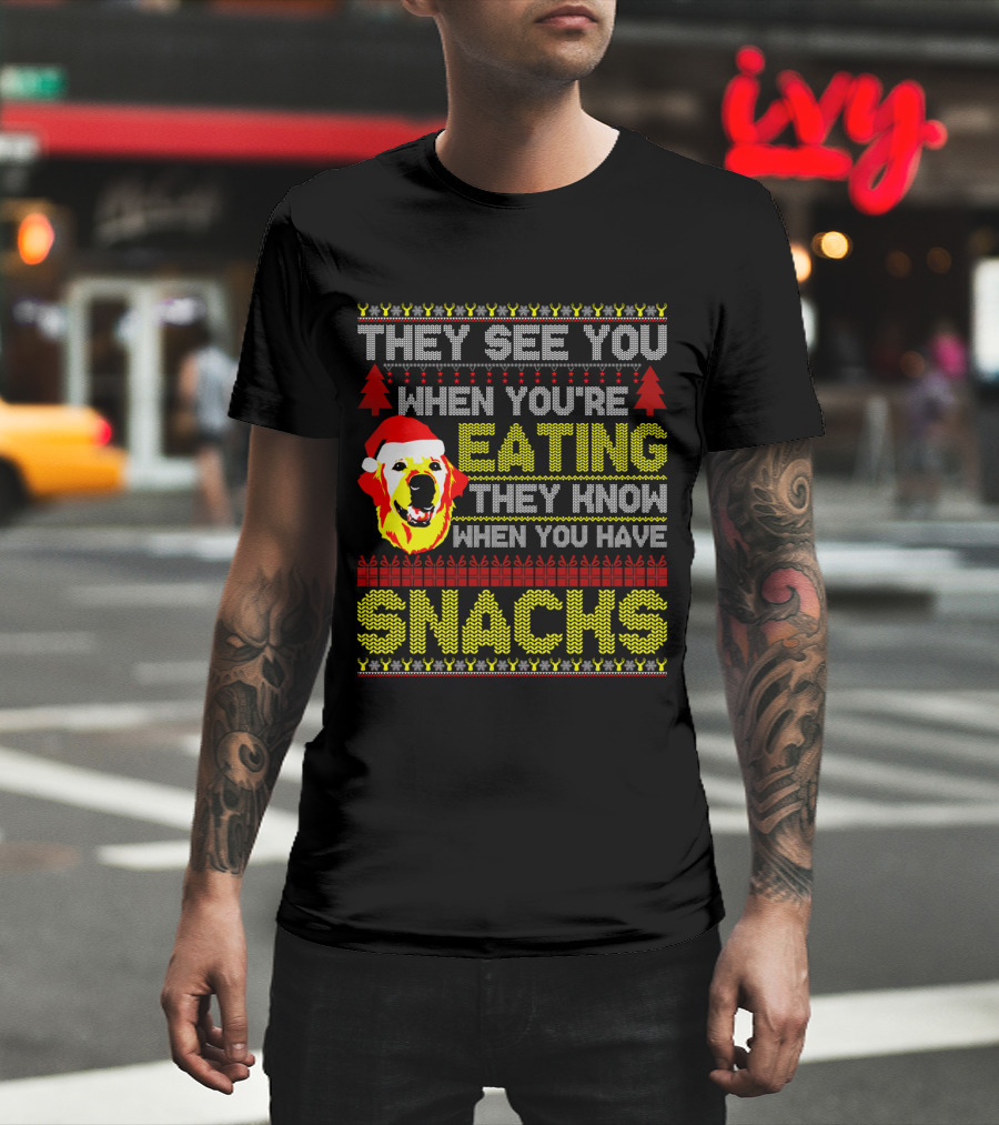 They See You When You're Eating They Know When You Have Snacks Labradoodle Christmas T-Shirt