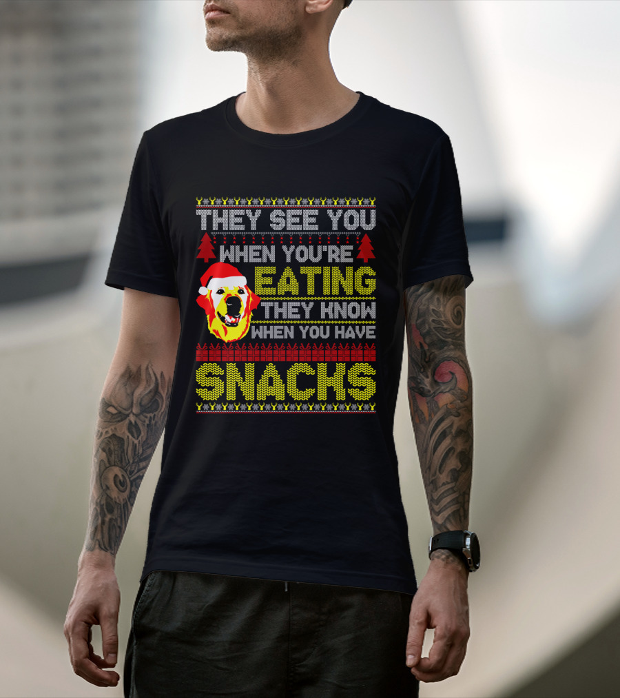 They See You When You're Eating They Know When You Have Snacks Labradoodle Christmas T-Shirt