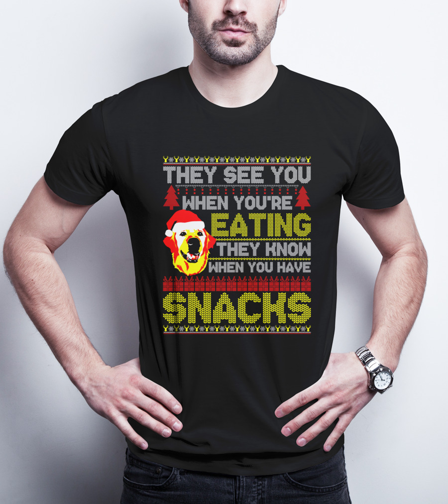 They See You When You're Eating They Know When You Have Snacks Labradoodle Christmas T-Shirt